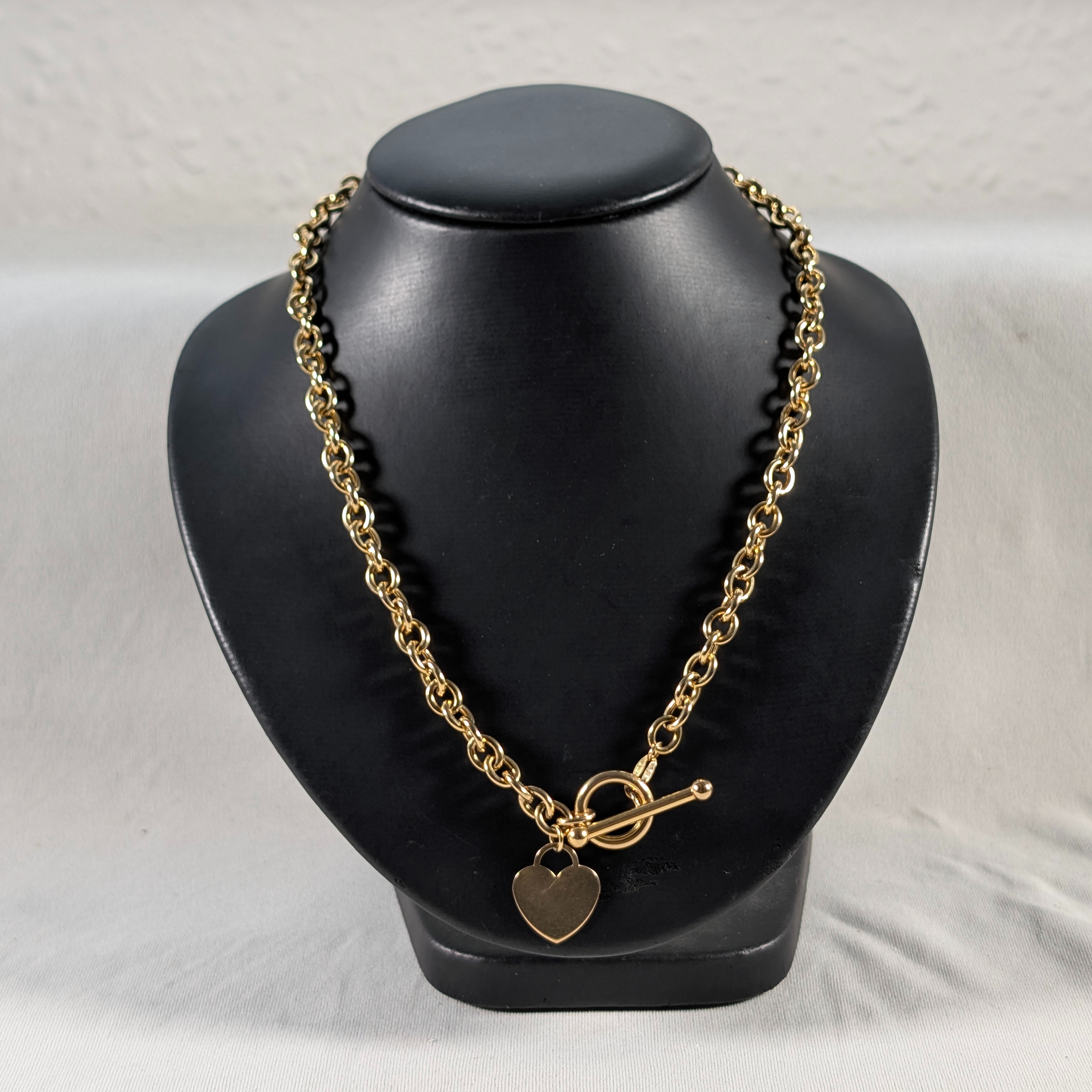 Pre-owned 9ct Gold Hollow Cable Link Chain with Heart Charm & Toggle 17 ...